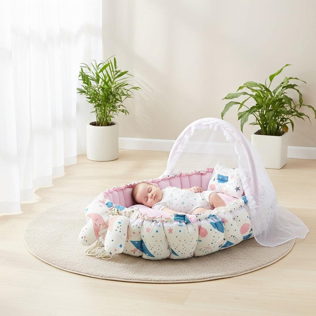 Oval Baby Nest - Pink Stars – Luly Baby